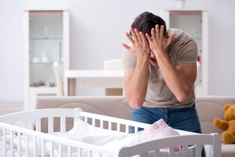 The Young Father Dad Frustrated at Crying Baby Stock Photo - Image of ...