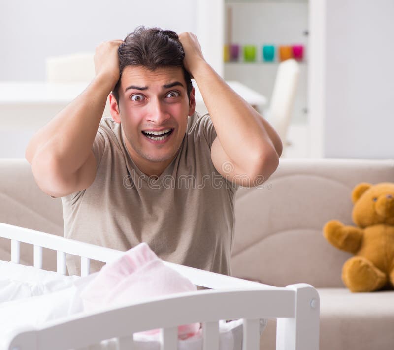 Young Father Dad Frustrated at Crying Baby Stock Photo - Image of noise ...