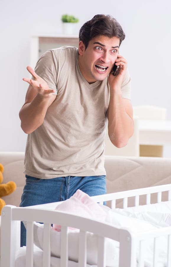 Young Father Dad Frustrated at Crying Baby Stock Image - Image of leave ...