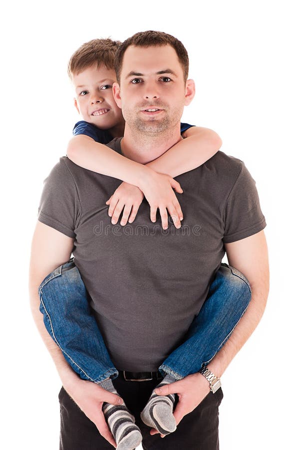 Young Father with His Son on Back Stock Photo - Image of holding, white ...