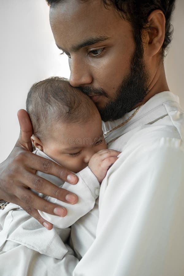 Young Father with Newborn Baby Stock Image - Image of support, hand ...