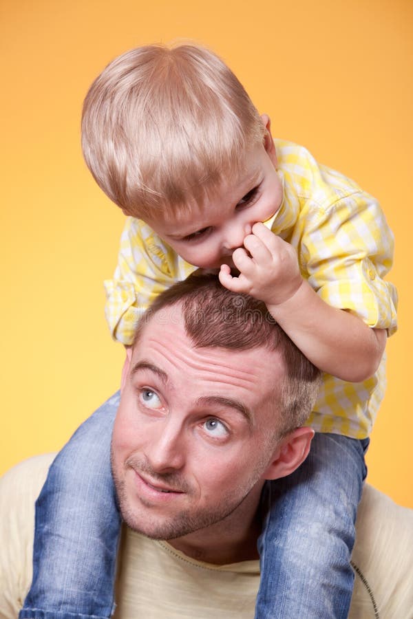 Young Father Play with Son on His Shoulders Stock Image - Image of ...