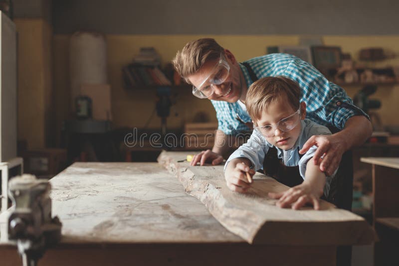Young Father and Son at Work Stock Photo - Image of pencil, person ...