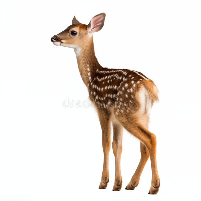 A Young Fawn Stands Gracefully on a White Background, Showcasing Its ...