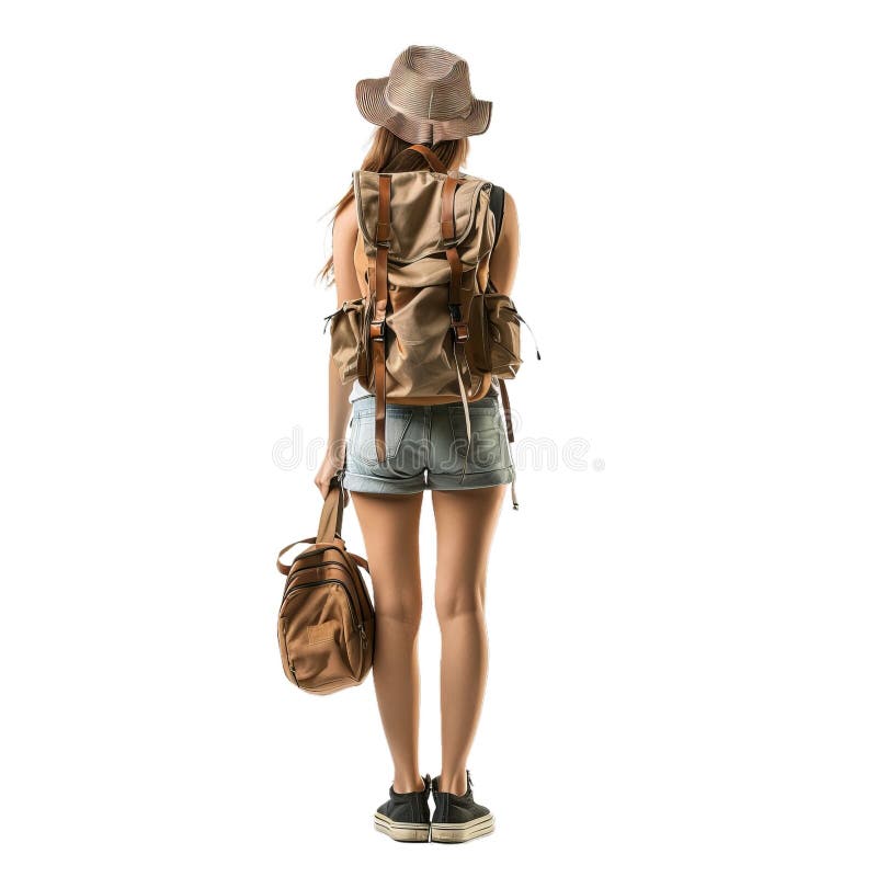 Traveler with Backpack Standing on Transparent Background Stock Image ...