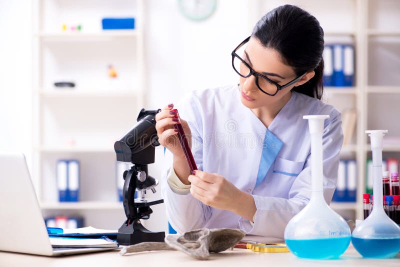 The Young Female Archaeologist Working in the Lab Stock Photo - Image ...