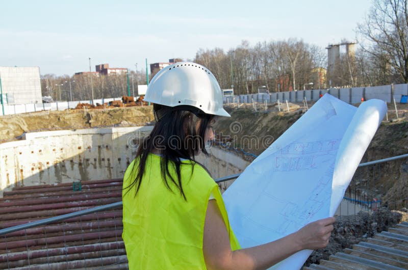 Young Female Architect at the Construction Site of the Construct Stock ...