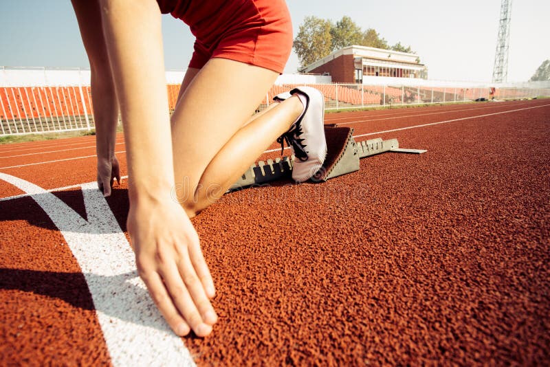 Female Athlete Ready To Run on Running Track Stock Image - Image of ...