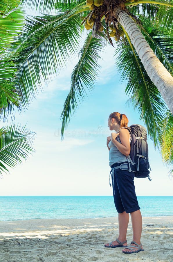 Backpacker on beach stock photo. Image of white, sandbeach - 26758284