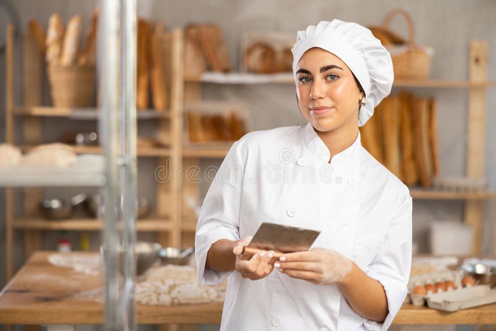 Young Female Baker with Dough Scraper Stock Photo - Image of azerbaijan ...
