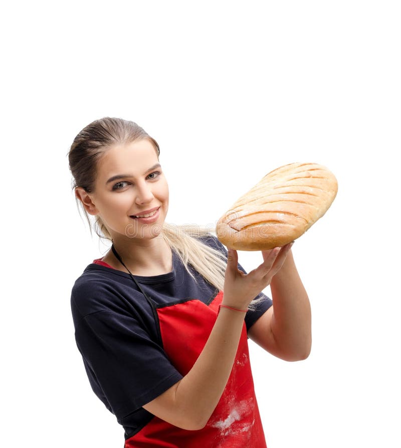 Young Female Baker Isolated on White Stock Photo - Image of good, baked ...
