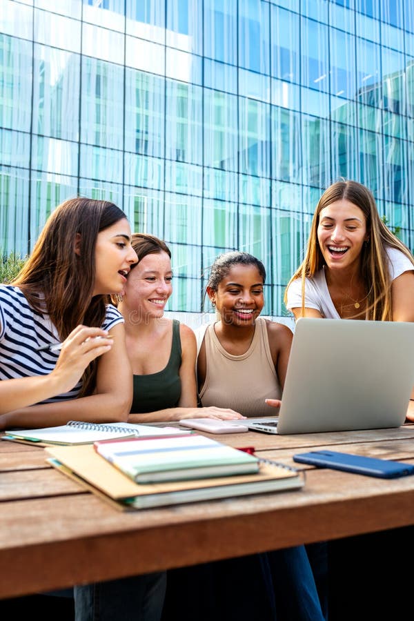 Young Female Black University Student Doing Homework with Friends ...