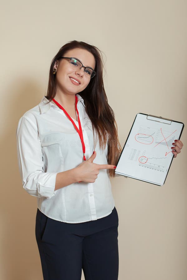 Young Female Bookkeeper Shows Accounting Documents Stock Image - Image ...
