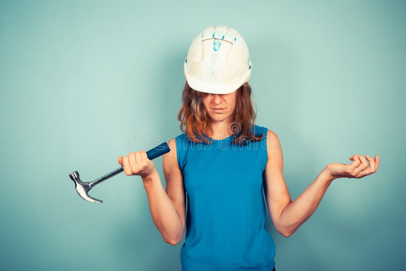 Young Female Builder with Hammer Stock Photo - Image of construction ...