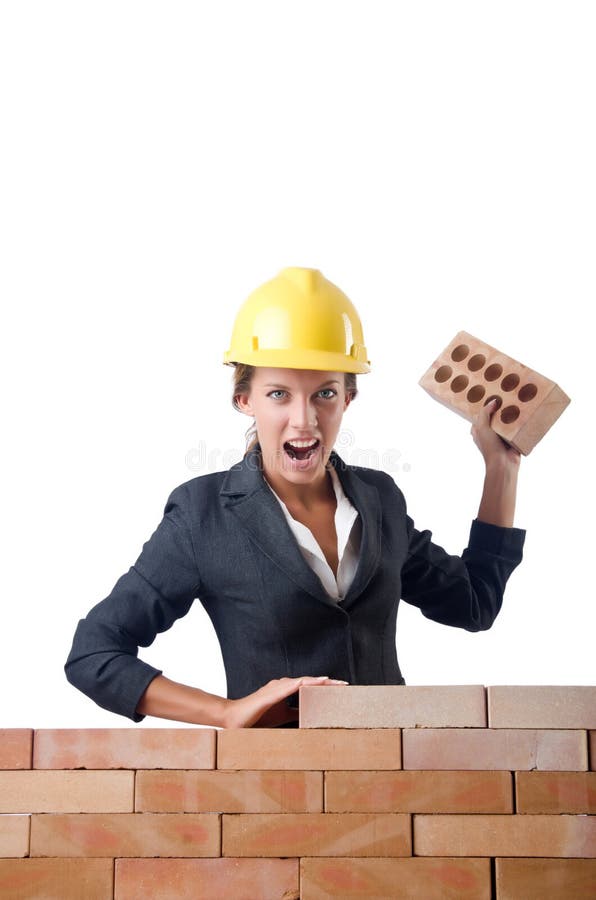 Young female builder stock image. Image of bricks, holding - 39760205