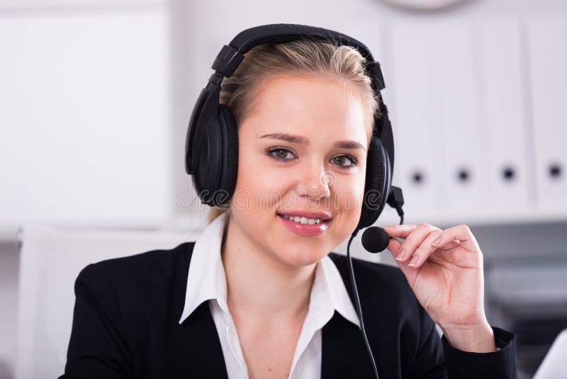 Female Call Center Operator Working Stock Image - Image of business ...