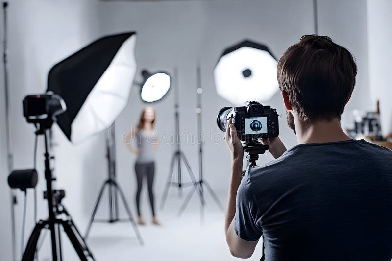 Young Female Caucasian Model in Photography Studio with Professional ...