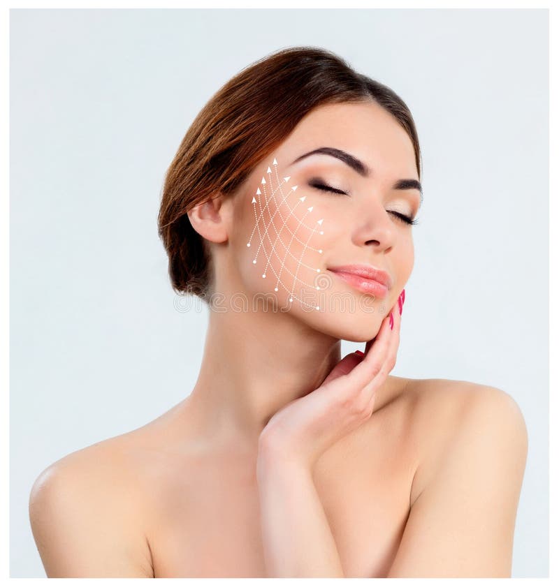 The Young Female Face. Antiaging and Thread Lifting Concept Stock Photo ...