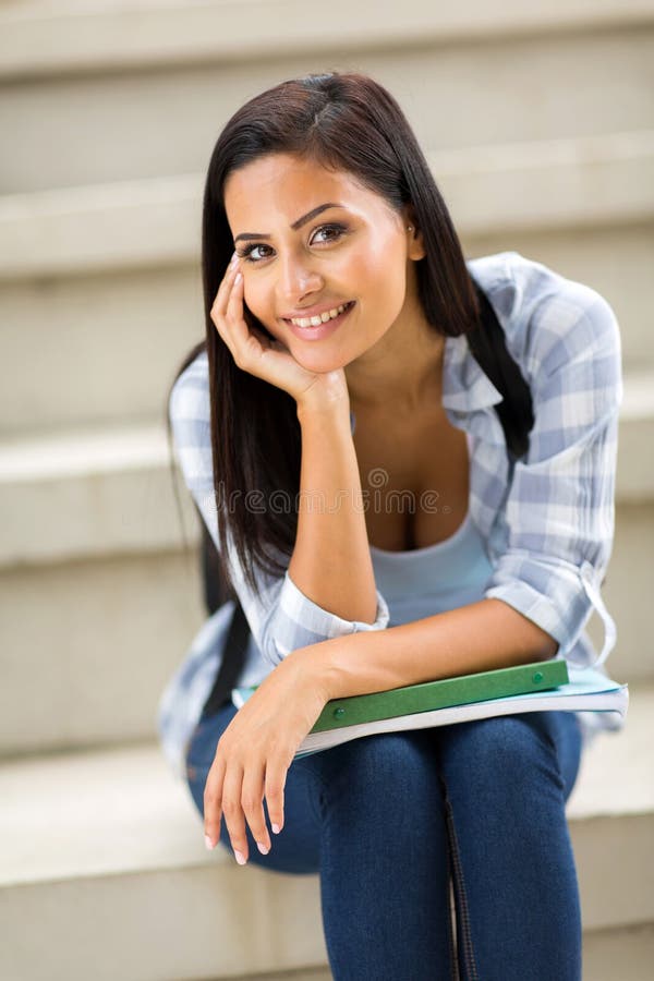 Young Female College Student Sitting Outdoors Stock Photo - Image of ...