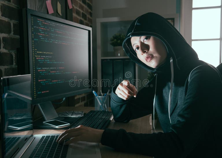 Young Female Computer Programmer As Hacker Stock Image - Image of late ...