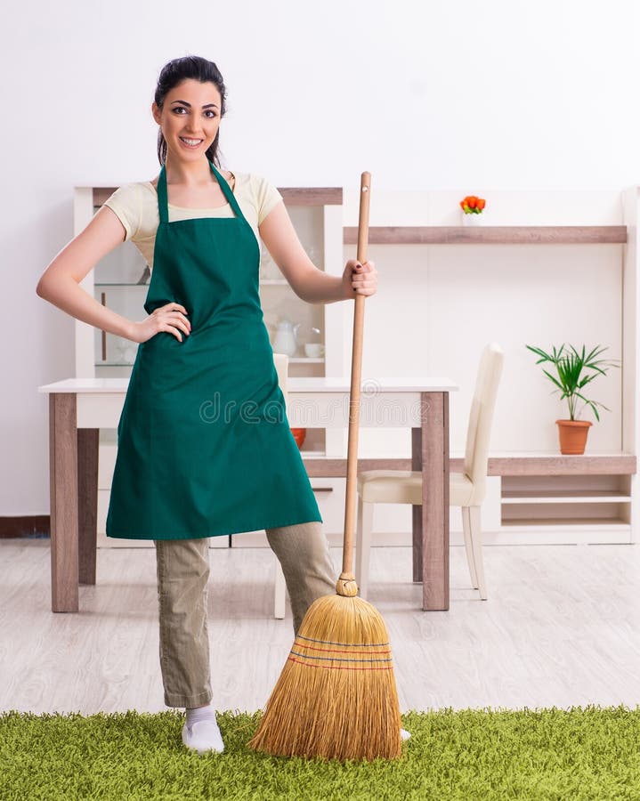 Young Female Contractor Doing Housework Stock Image - Image of good ...