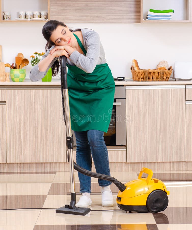 Young Female Contractor Doing Housework Stock Image - Image of hygiene ...