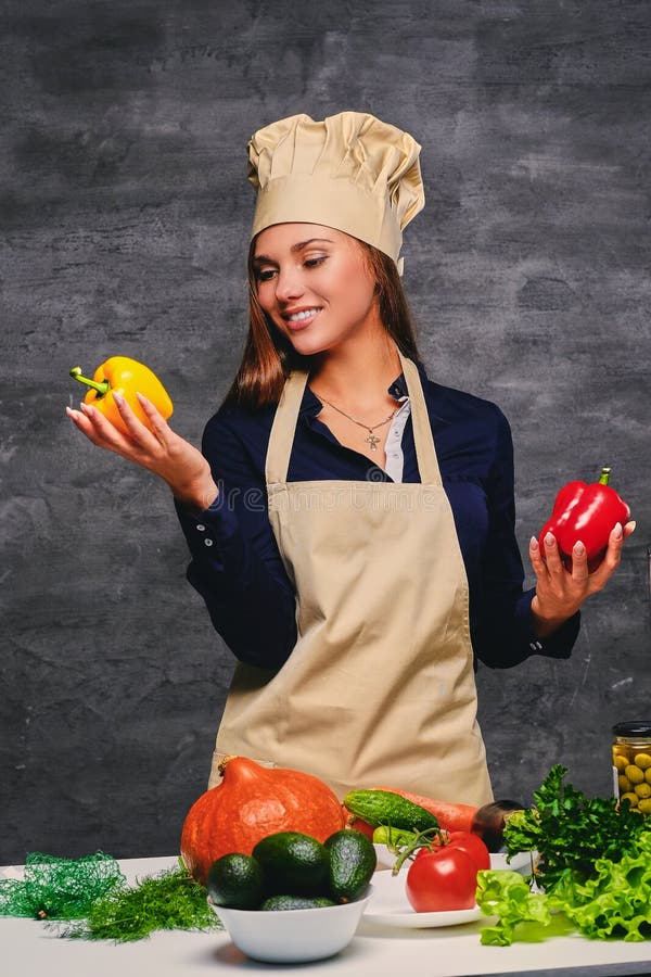 Young Female Cook Holds Vegetables. Stock Photo - Image of preparation ...