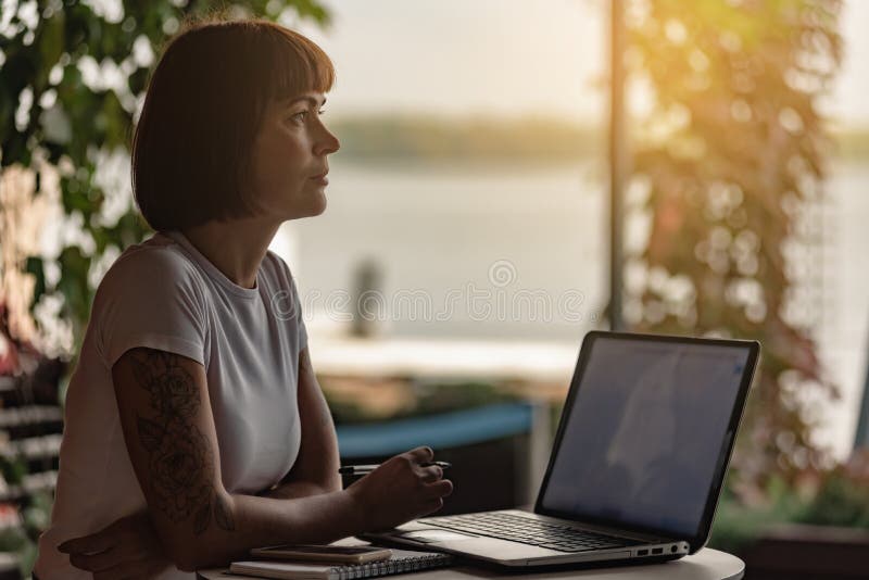 Female Copywriter Working on Article Stock Photo - Image of women ...