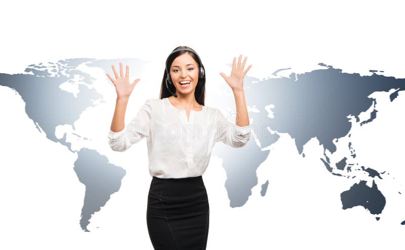 Young Female Customer Support Operator on a Map Stock Image - Image of ...