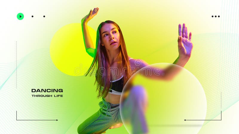 Young Female Dancer in Dynamic Pose Surrounded by Abstract Shapes ...