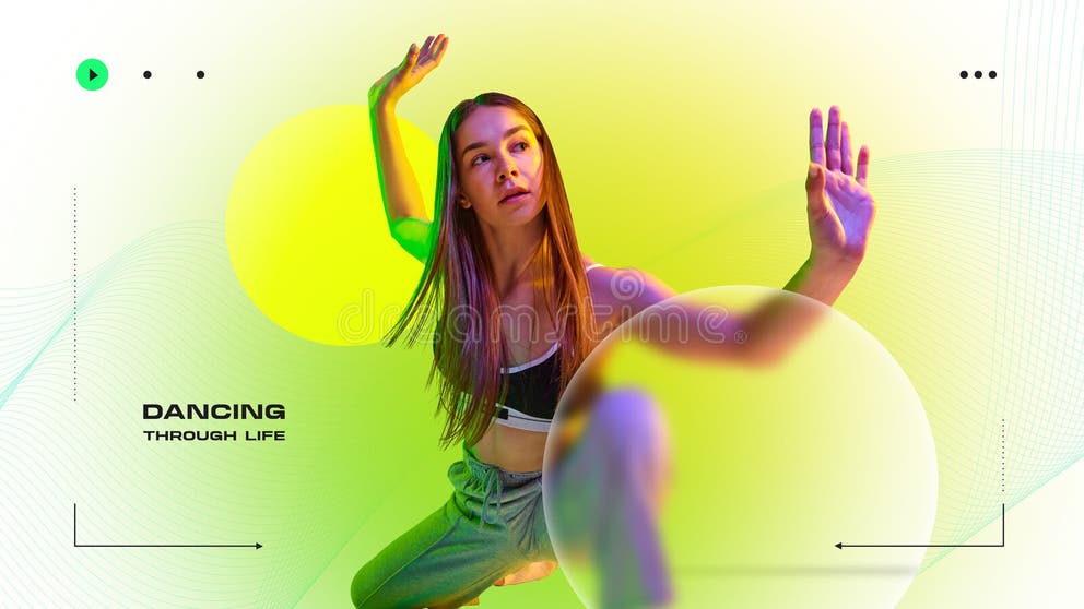Young Female Dancer in Dynamic Pose Surrounded by Abstract Shapes ...