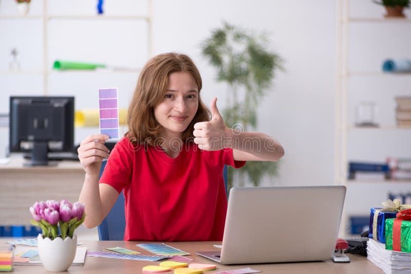 Young Female Designer Working in the Office Stock Image - Image of ...
