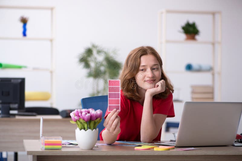 Young Female Designer Working in the Office Stock Image - Image of ...