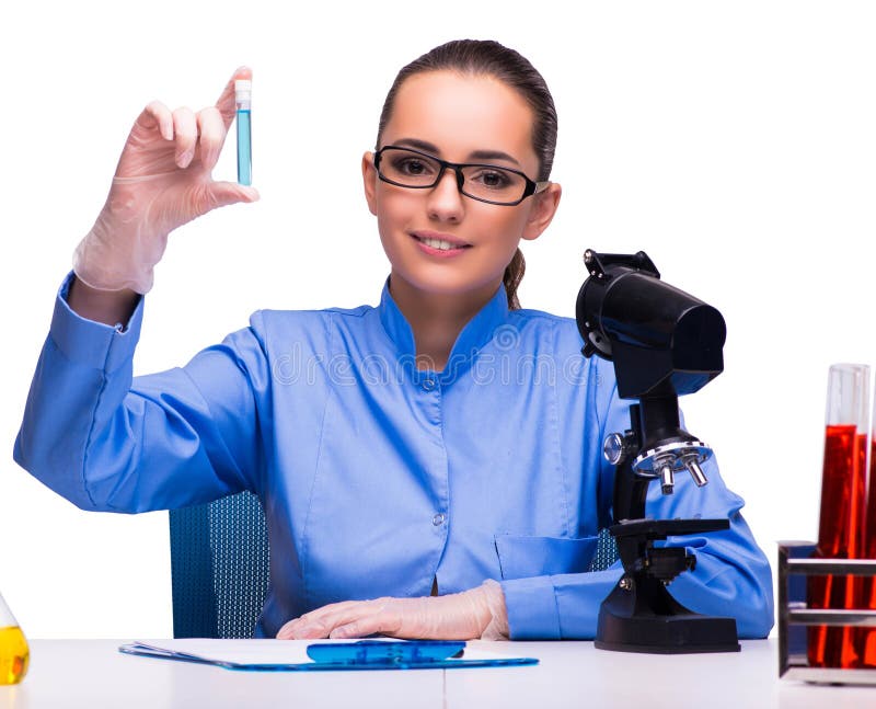 Young Female Doctor in Lab on White Stock Image - Image of biology ...