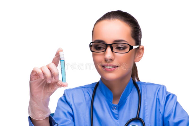 The Young Female Doctor in Lab Isolated on White Stock Image - Image of ...