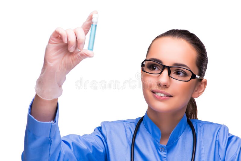 The Young Female Doctor in Lab on White Stock Image - Image of ...