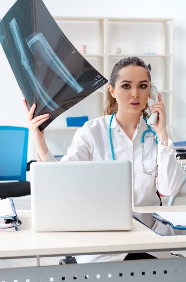 The Young Female Doctor Radiologist Working in the Clinic Stock Photo ...