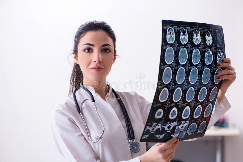 The Young Female Doctor Radiologist Working in the Clinic Stock Photo ...
