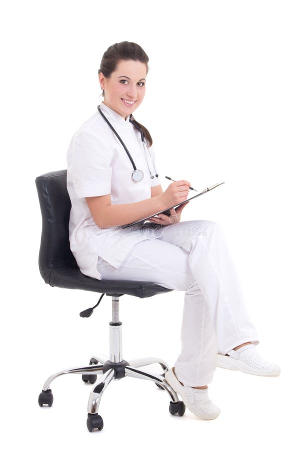 Confident Female Doctor Sitting on Chair Stock Image - Image of ...