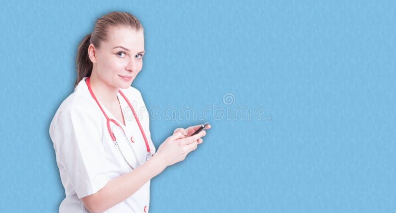 Young Female Doctor Texting a Message on Cellphone Stock Image - Image ...