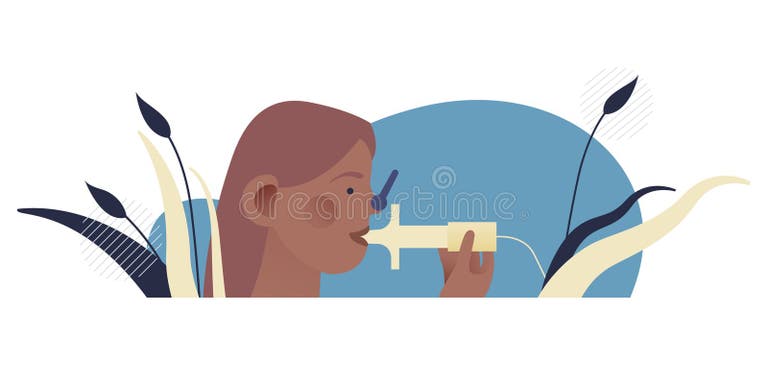 Young Female Doing Pulmonary Function Test on Abstract Background. Lung ...
