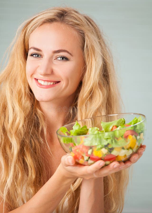 Young Female Eating Vegetable Salad Stock Image Image Of Females