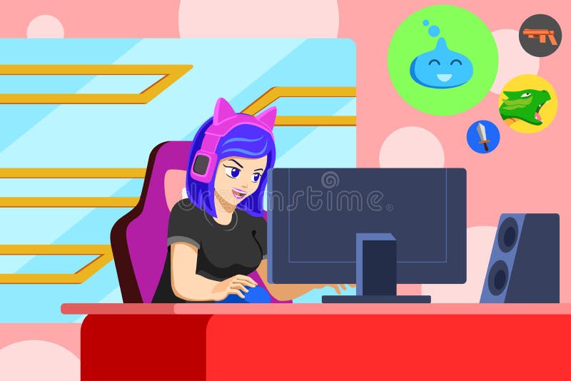 A Young Female Gamer Playing Game Vector Illustration Stock Vector ...