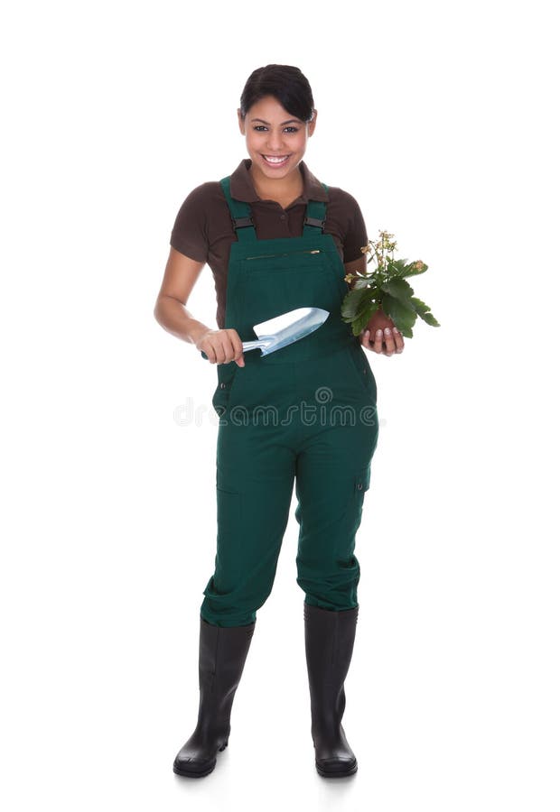 Young Female Gardner with Gardening Tools Stock Photo - Image of green ...
