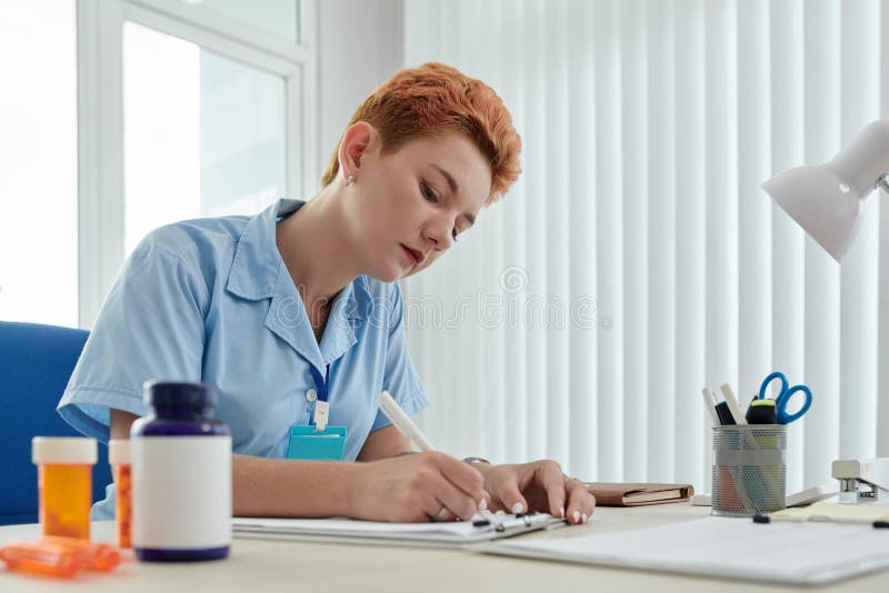 GP Writing Out Prescription Stock Image - Image of medicine, nurse ...