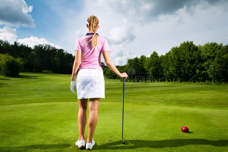 Young Female Golf Player on Course Stock Photo - Image of playing ...