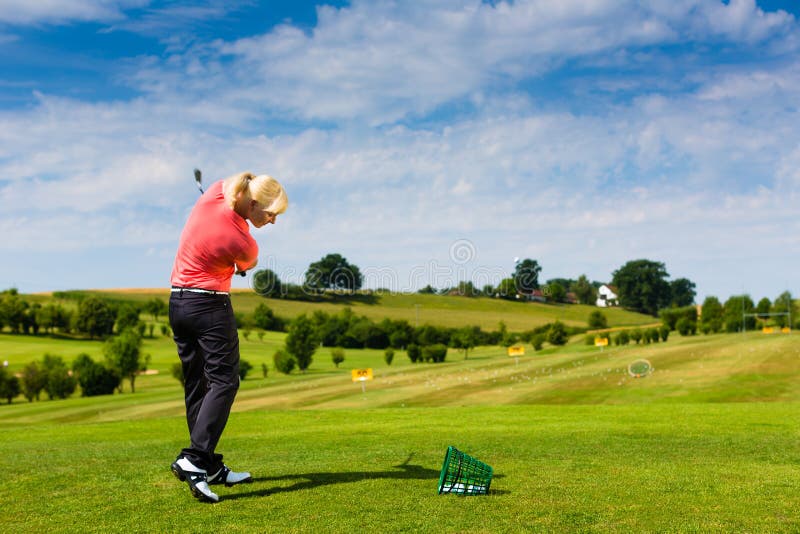 Young Female Golf Player at Driving Range Stock Image - Image of nature ...