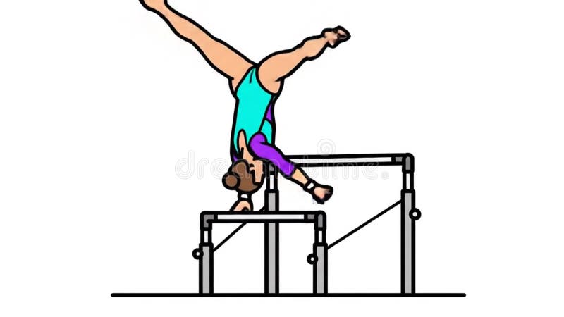 Young Female Gymnast Performing Floor Routine on Parallel Bars in Bright Gymnastics Facility ...