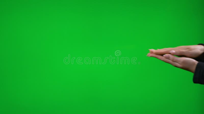 Young Female Hand Gesturing in Front of Green Screen Presenting ...