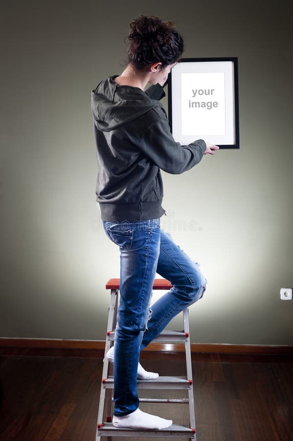 Young Female Holding Picture Frame Stock Image - Image of decoration ...